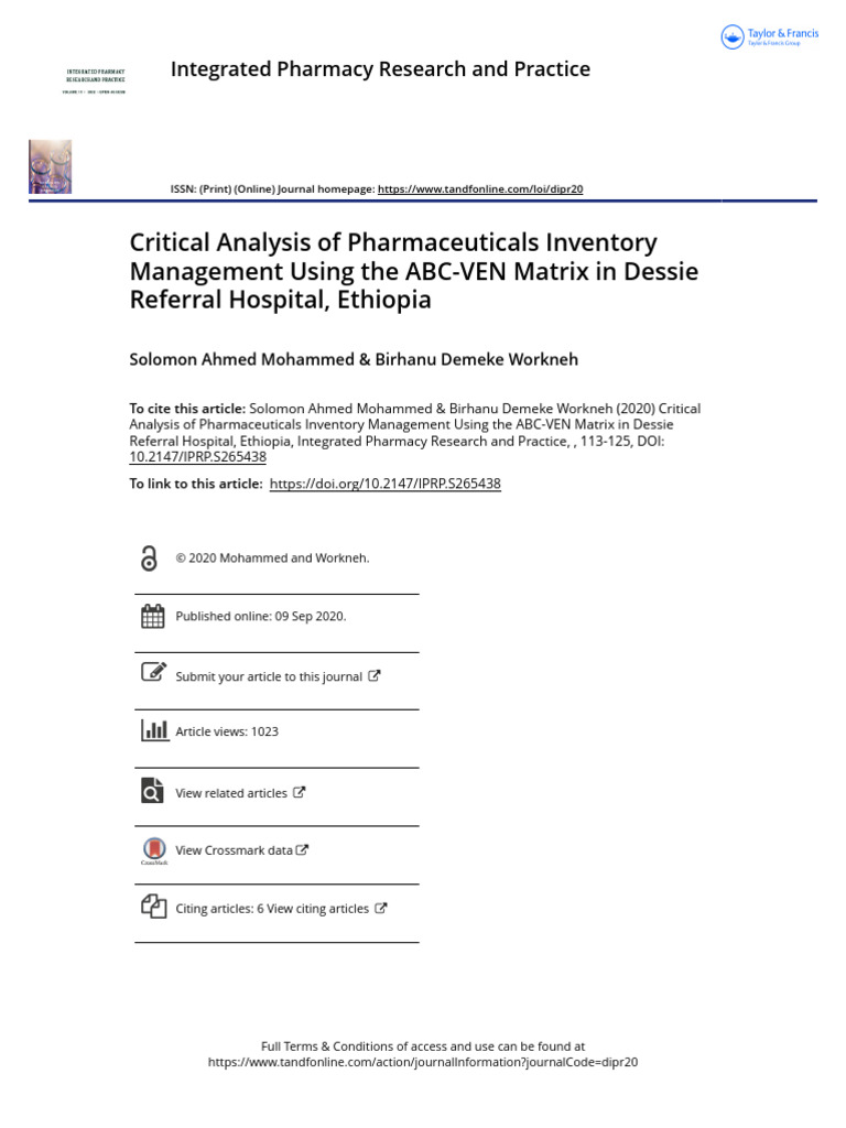 Critical Analysis of Pharmaceuticals Inventory Management Using The ABC ...