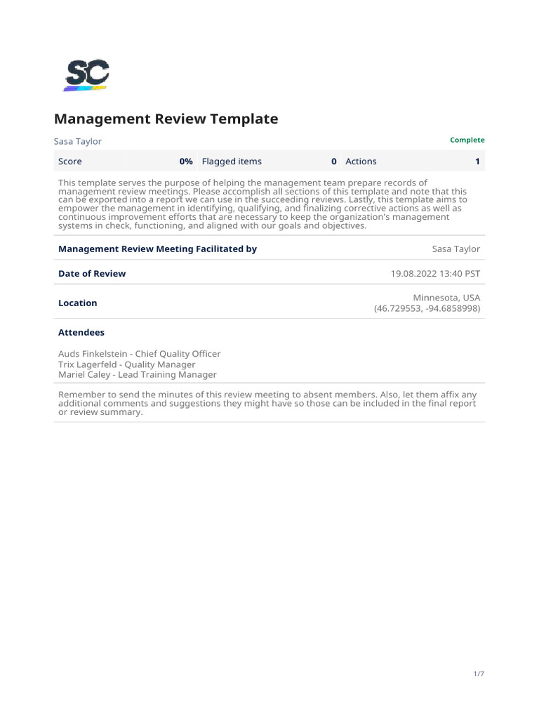 Management Review Template Sample Report SafetyCulture | Download Free ...