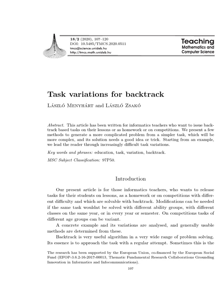 Task Variations For Backtrack | PDF | Computer Science | Algorithms