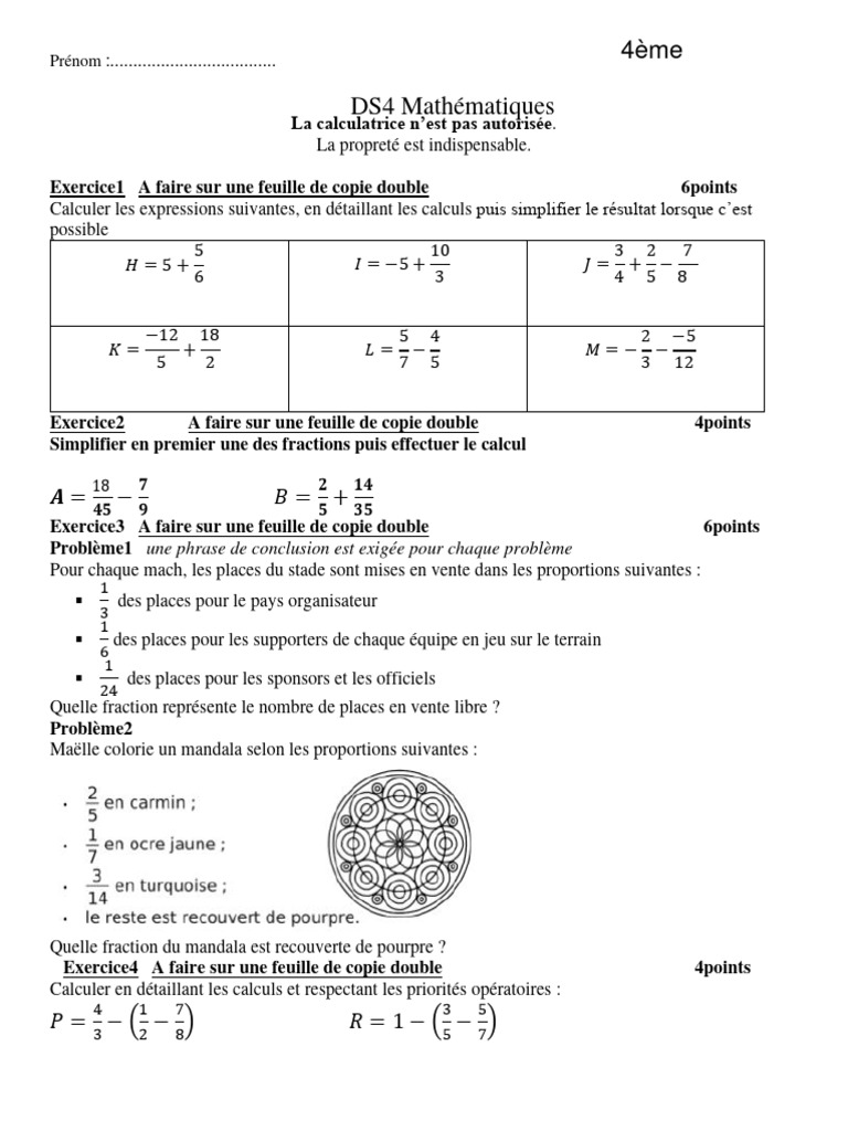 Devoir commun maths 4ème 2024 | PDF | Mathématiques