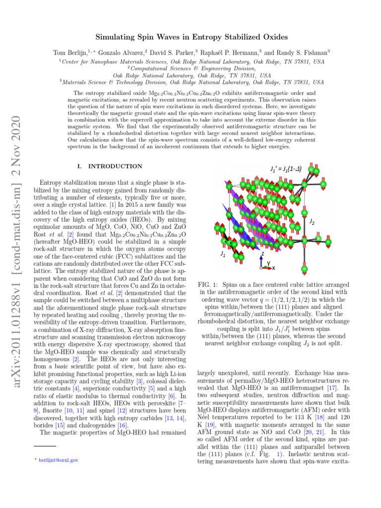 Berlijn Et Al. - 2020 - Simulating Spin Waves in Entropy Stabilized Oxides | PDF | Spectroscopy ...