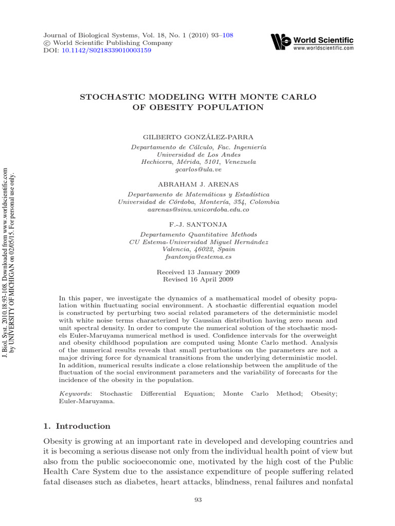1 Stoch Models Monte Carlo Obesity Pdf Stochastic Differential