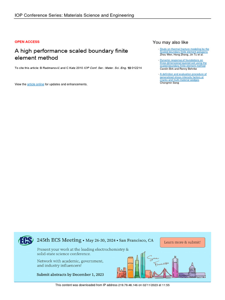 A High Performance Scaled Boundary Finite Element Method Pdf Matrix