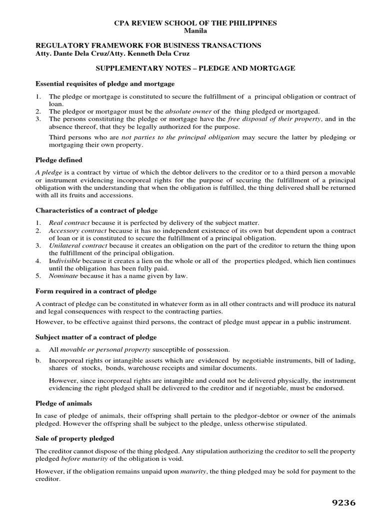 Pledge and Mortgage: Key Legal Concepts | PDF | Mortgage Law | Foreclosure