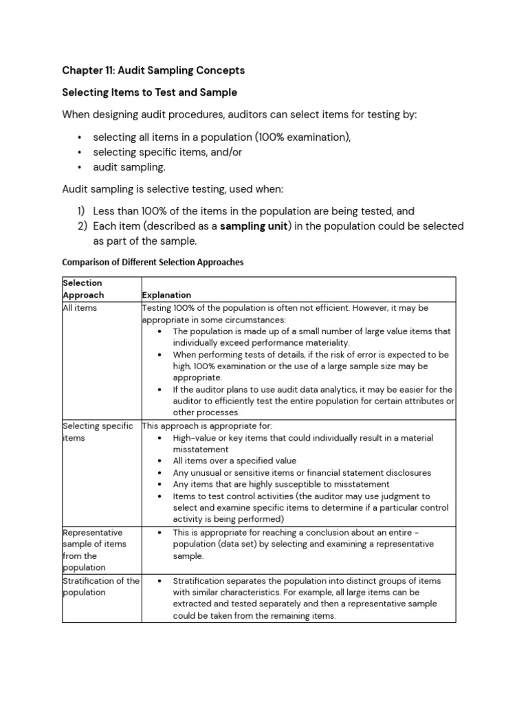 Chapter 11 Audit Sampling Concepts Notes Pdf Financial Audit 8225