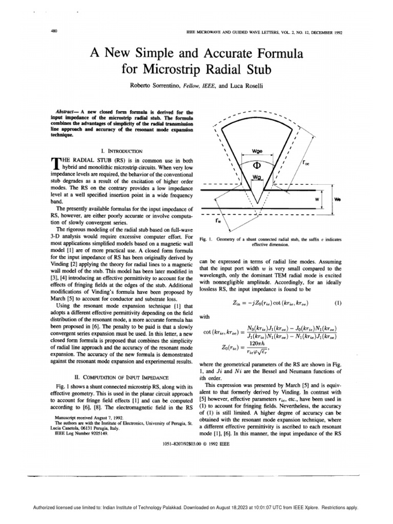 A New Simple and Accurate Formula For Microstrip Radial Stub | PDF ...