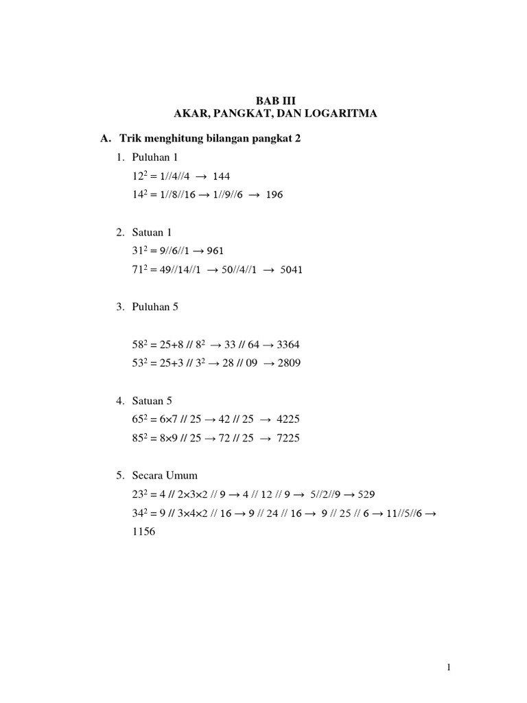 Trik Cepat Akar dan Pangkat | PDF | Metode & Bahan Ajar