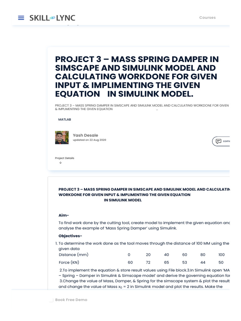 PROJECT 3 - MASS SPRING DAMPER IN SIMSCAPE AND SIMULINK MODEL AND ...