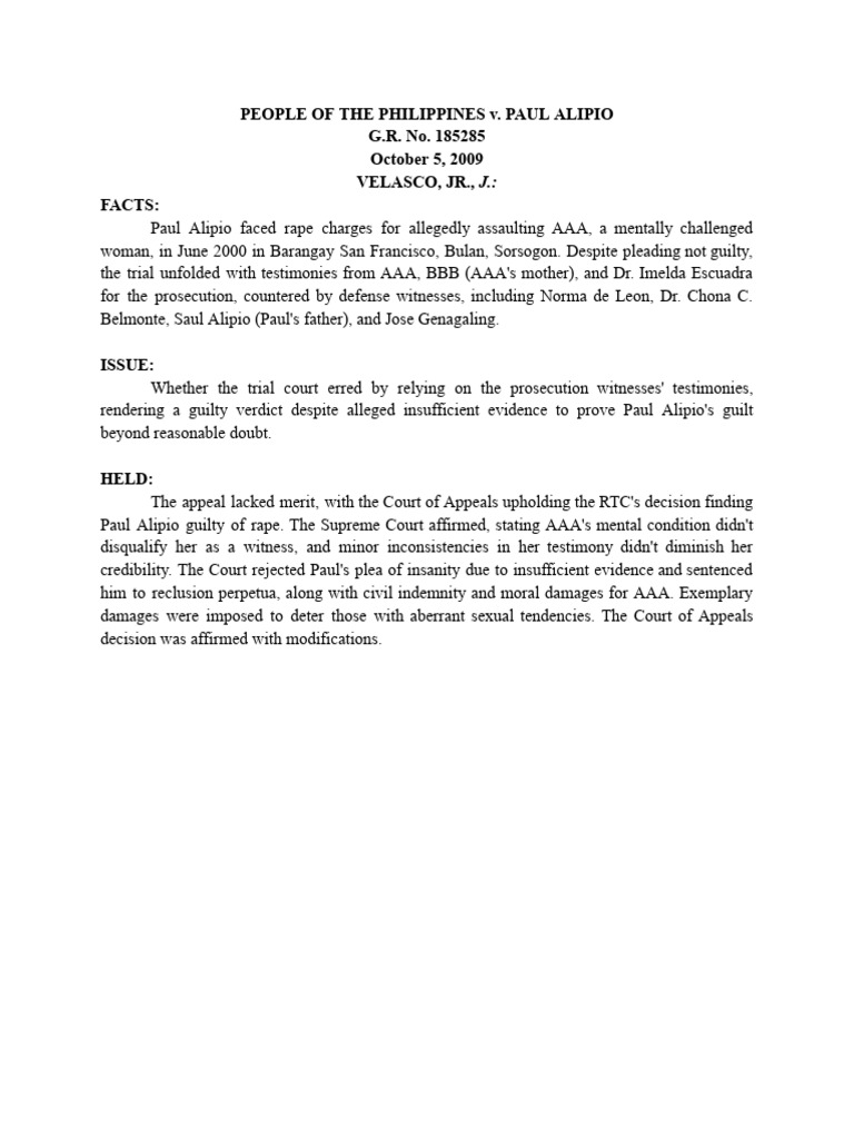PEOPLE OF THE PHILIPPINES v. PAUL ALIPIO | PDF