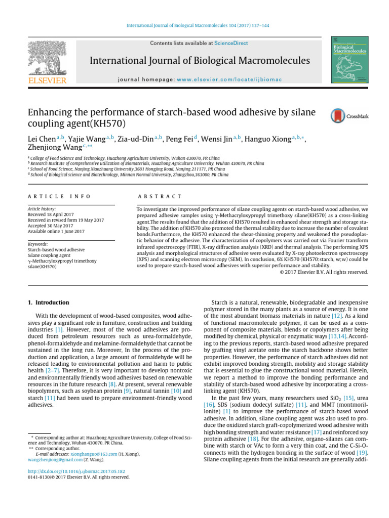 Enhancing The Performance of Starch-Based Wood Adhesive by Silane ...