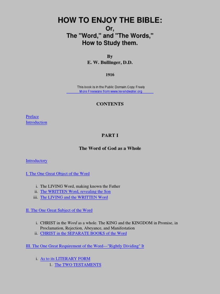 How To Enjoy The Bible. 418 Pages - Dr. E.W. Bullinger | PDF ...
