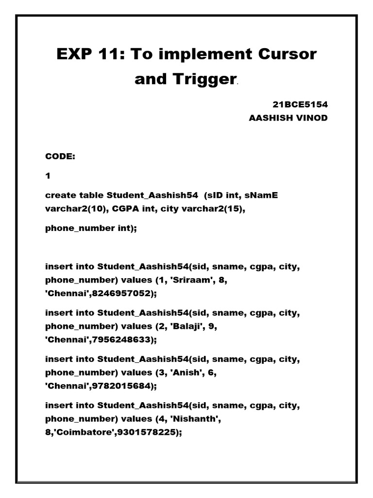 Exp 11 21bce5154 Aashish Vinod | PDF | Data Management | Computer Science