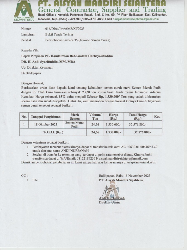 Surat Permohonan Invoice 16-1 | PDF