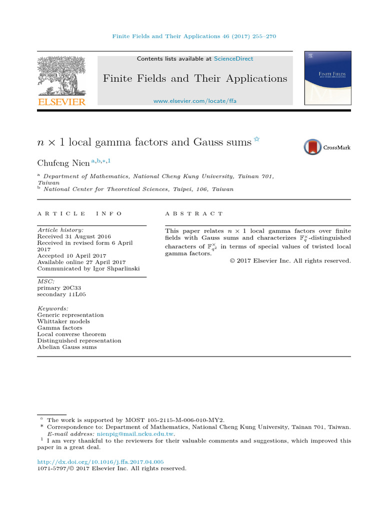 Local Gamma Factors and Gauss Sums | PDF | Group Representation ...