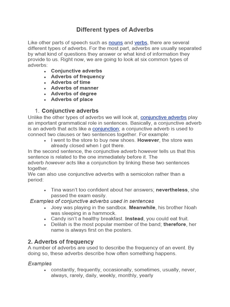 Adverbs Notes + Worksheet | PDF | Adverb | Sentence (Linguistics)