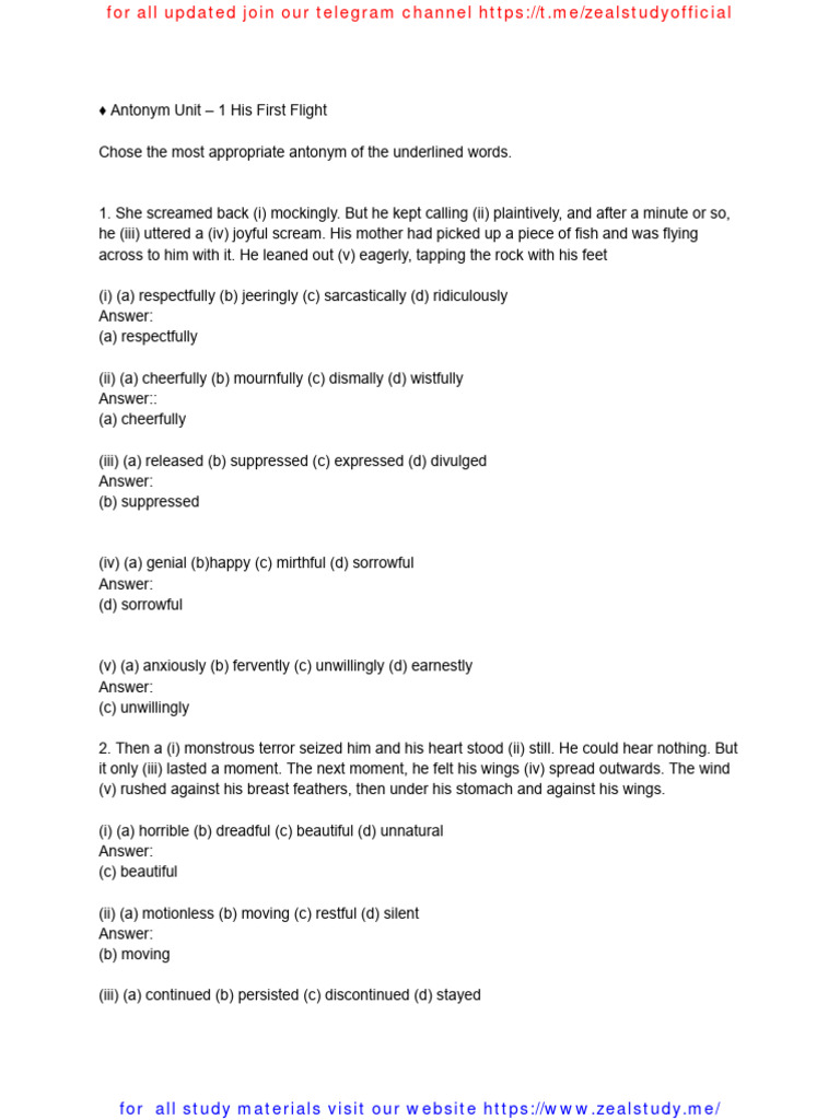 Zeal Study 10th English Antonym Unit 1-7 | PDF | Foreign Language ...
