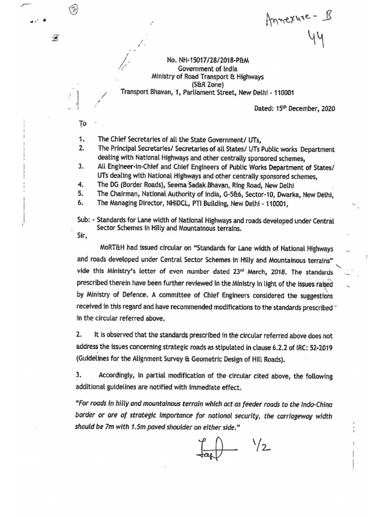 2020 MoRTH Circular | PDF