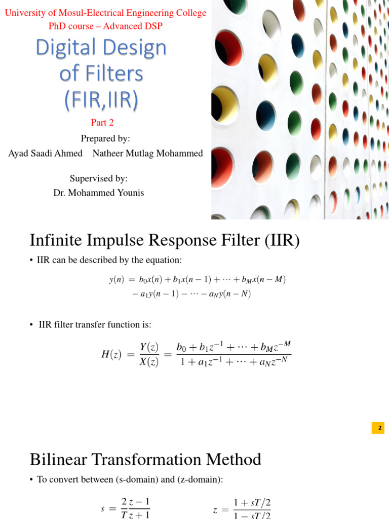 Digital Design of Filters (FIR,IIR) -part2 اياد | PDF | Low Pass Filter | Filter (Signal Processing)