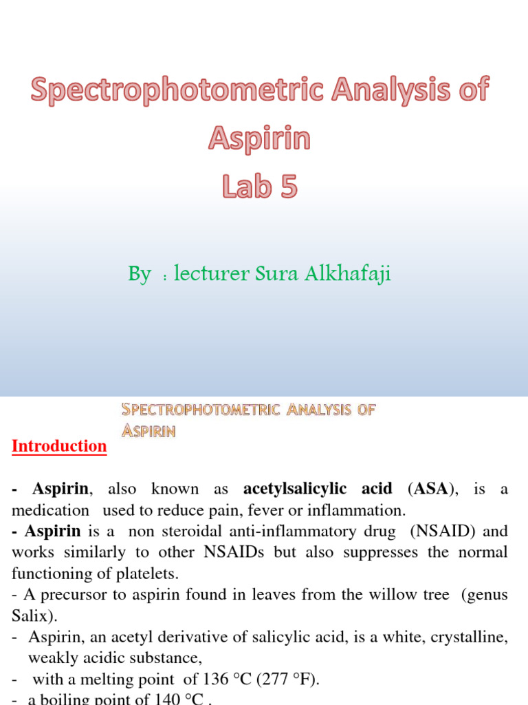 Advanced PH Analysis Practical Lec 5 Aspirin | PDF | Absorbance | Aspirin Advanced PH Analysis Practical Lec 5 Aspirin | PDF | Absorbance | Aspirin