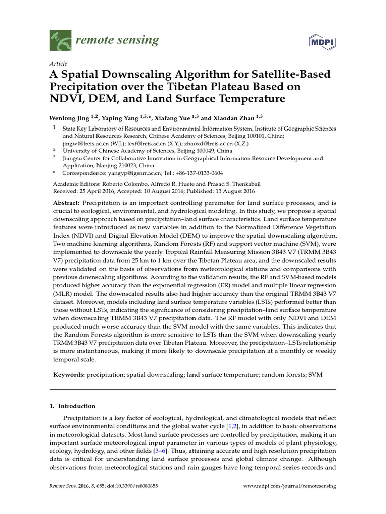 Spatial Downscaling Algorithm For Satellite-Based Precipitation | PDF ...