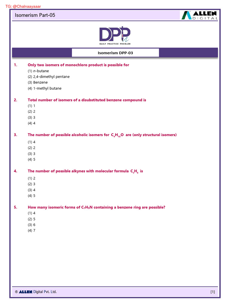 Isomerism DPP 03 | PDF | Science & Mathematics