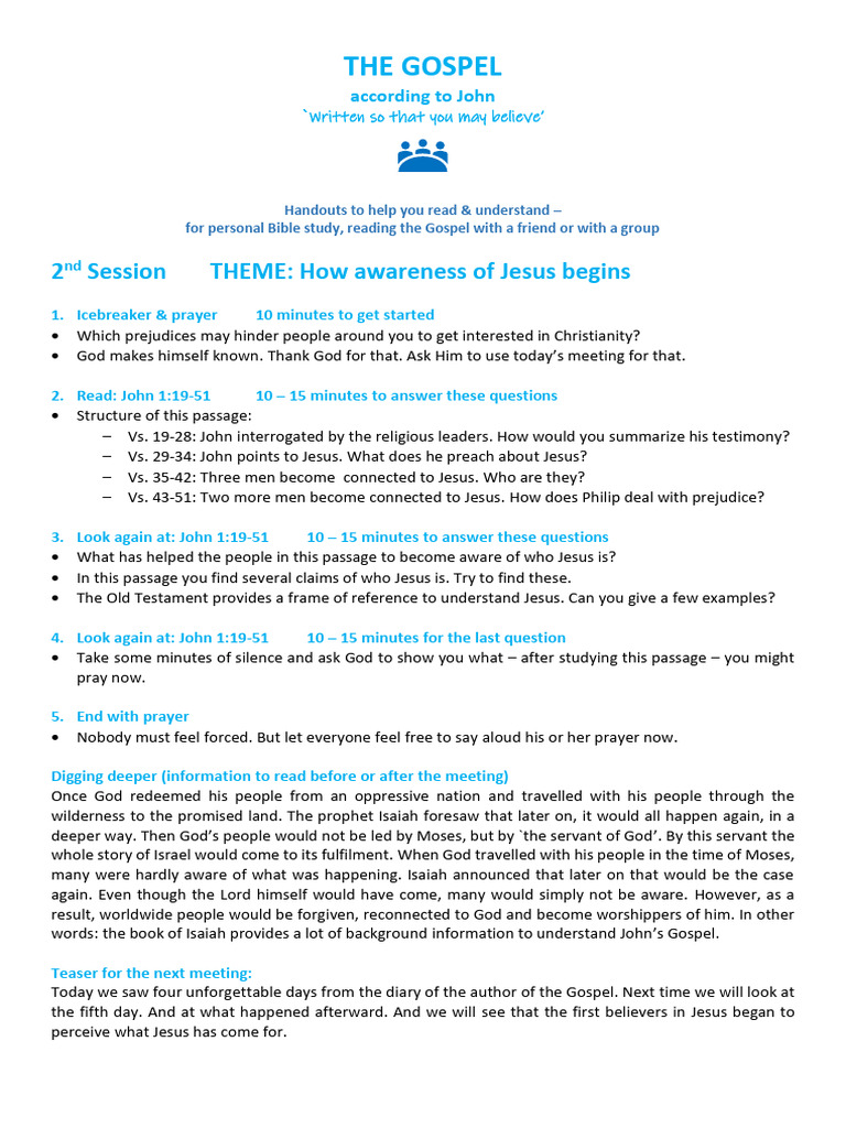 How Awareness of Jesus Begins - Ch. 1 vs.19-51 | PDF | Jesus | Prayer