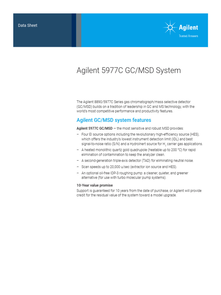 5977c GC MSD Agilent | PDF | Gas Chromatography | Gas Chromatography ...