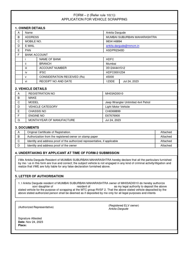 3nzfv Form2 | PDF | Land Vehicles | Motor Vehicle