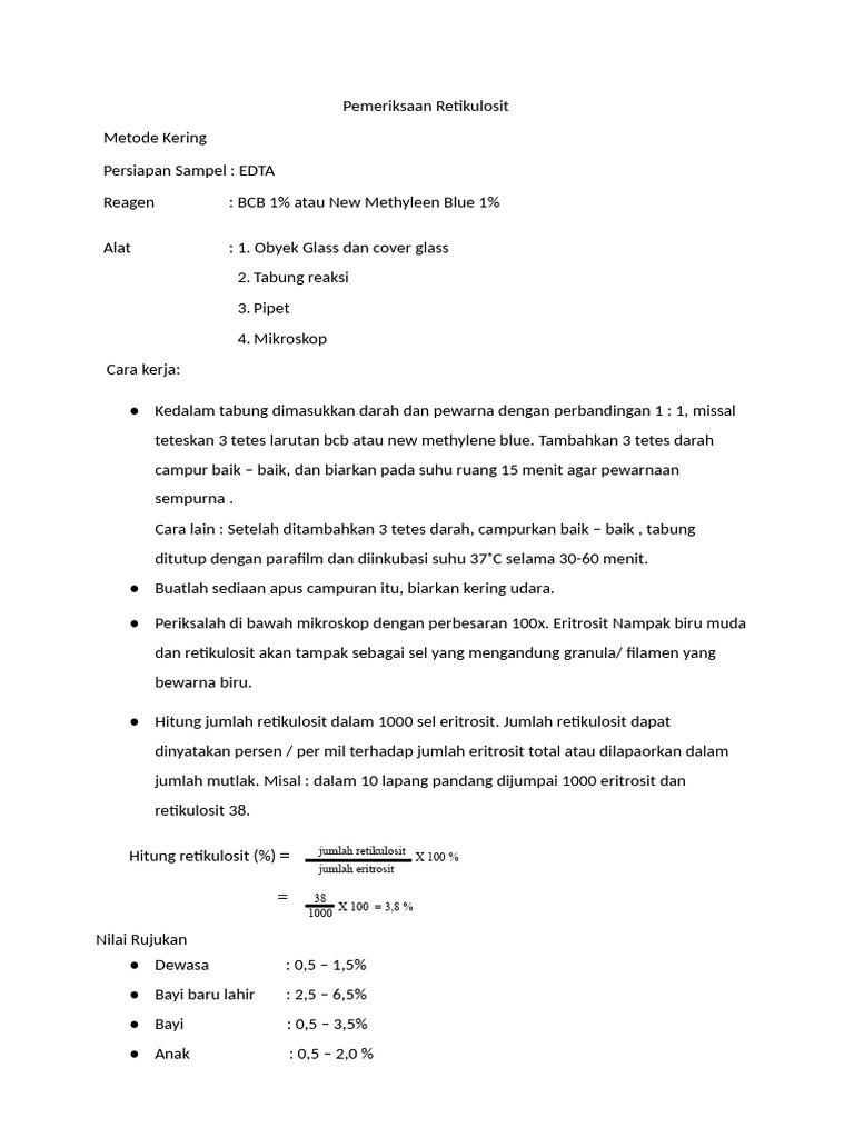 Pemeriksaan Retikulosit | PDF | Kesehatan Holistik