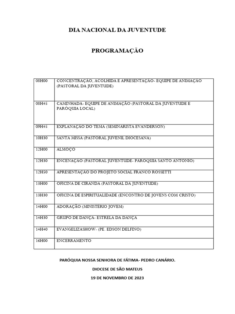 Cronograma DNJ | PDF | Arte