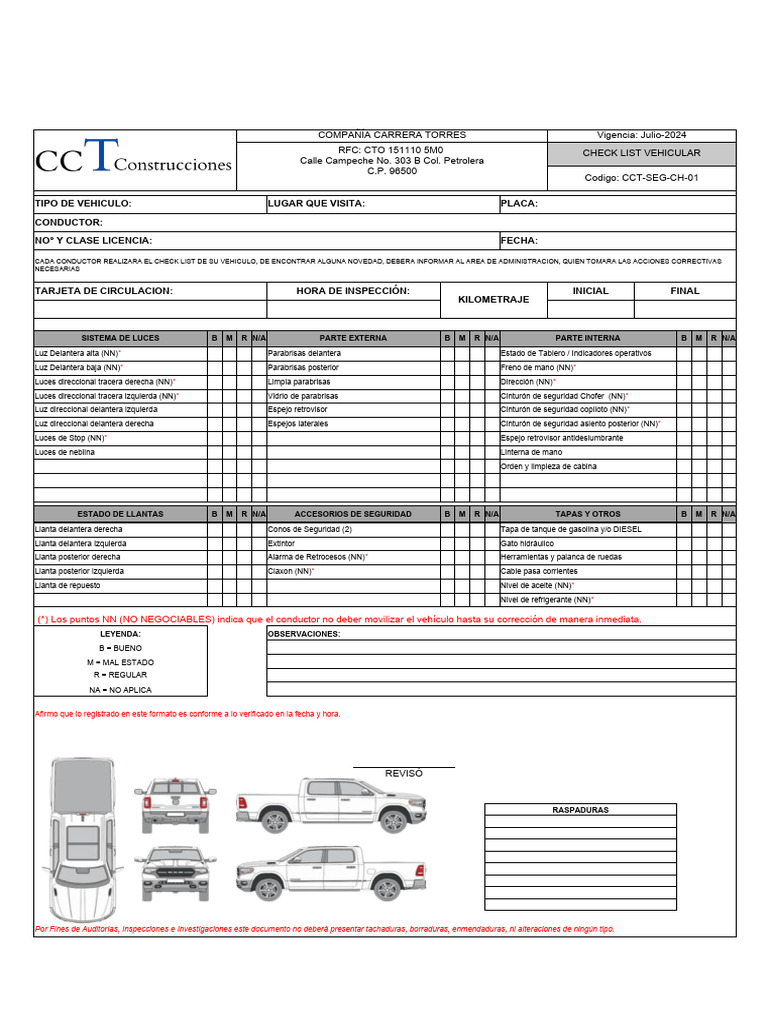 Check List Vehicular para Inspección | PDF | Industria automotriz ...