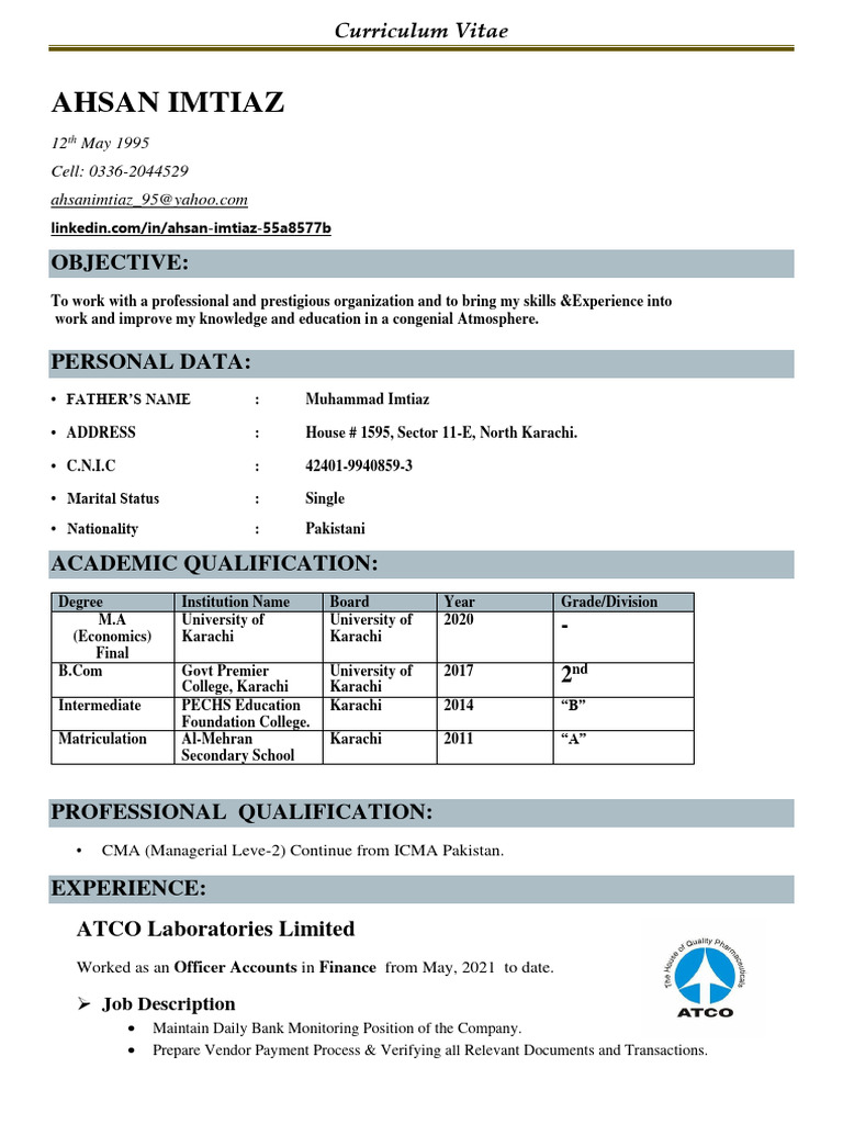 AHSAN IMTIAZ Resume | PDF | Debits And Credits | Banks
