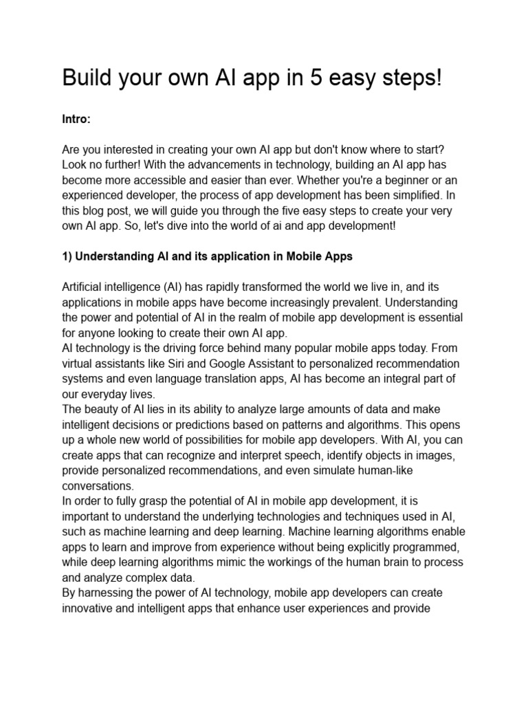 Build Your Own AI App in 5 Easy Steps! | PDF | Artificial Intelligence ... Build Your Own AI App in 5 Easy Steps! | PDF | Artificial Intelligence ...