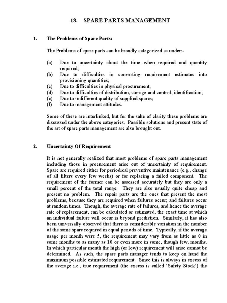 Spare Parts Management | PDF | Inventory | Stocks