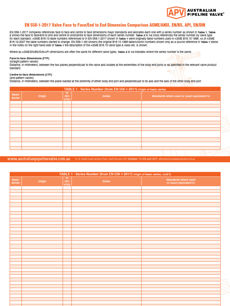 Valve Face To Face Dimension Comparison | PDF | Mechanical Engineering ...