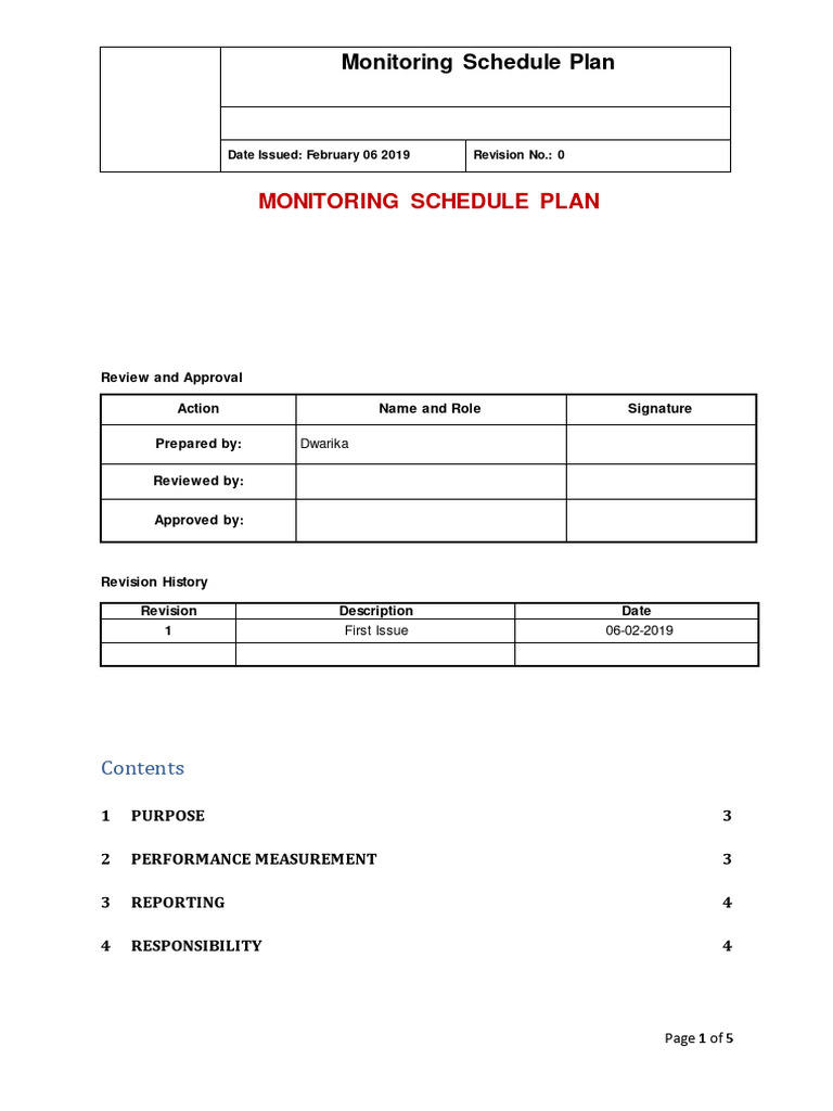 Monitoring Schedule Plan | Download Free PDF | Occupational Safety And ...