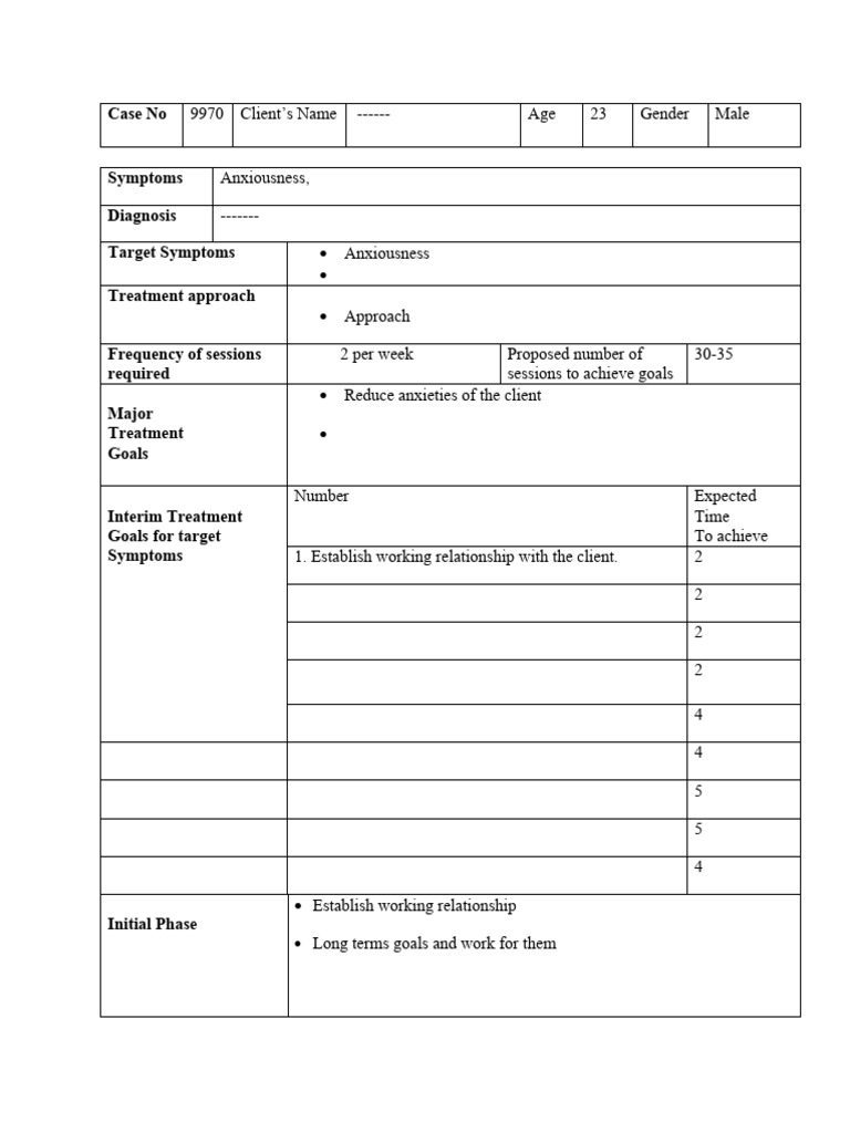 Sample Treatment Plan Format-1 | PDF | Anxiety | Psychology