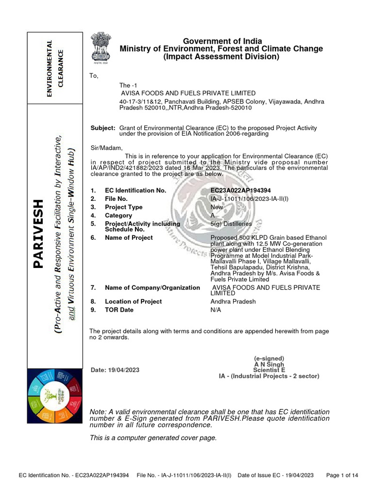 AVISA FOODS AND FUELS - Ethanol & Cogen EC Report - Moefcc - 19.04.23 ...