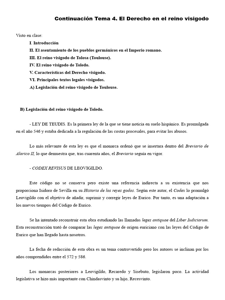 Derecho Visigodo y su Evolución | PDF | Historia | Clásicos