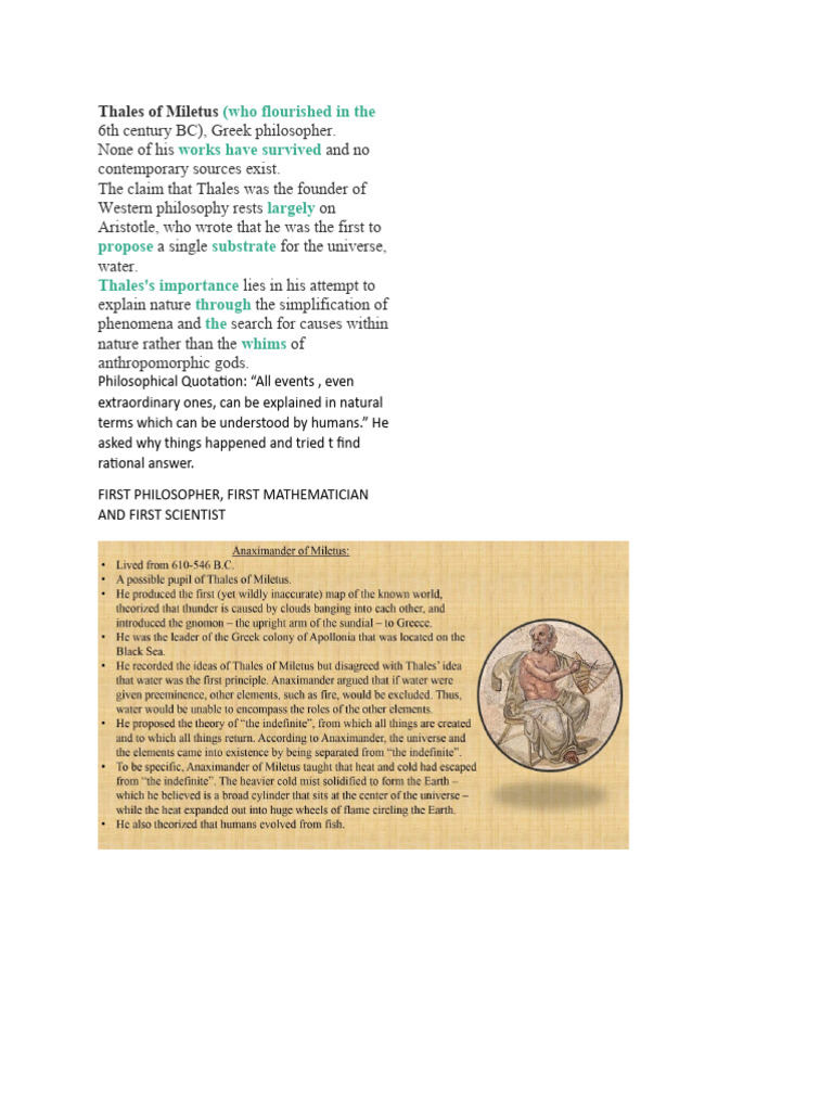 Thales of Miletus: First Philosopher | PDF