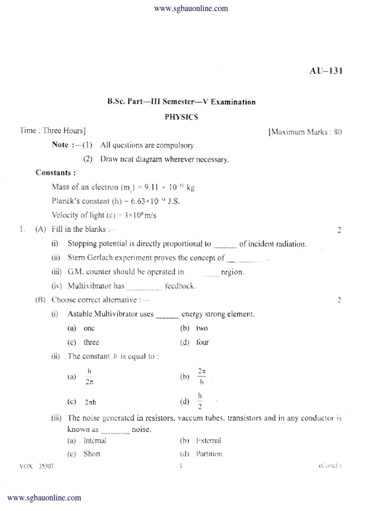 Physics Exam Guide for B.Sc. Students | PDF | Electronic Oscillator ...
