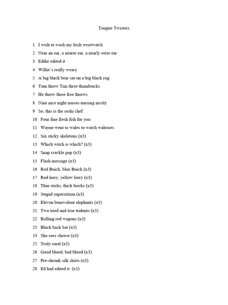 Tongue Twisters | PDF