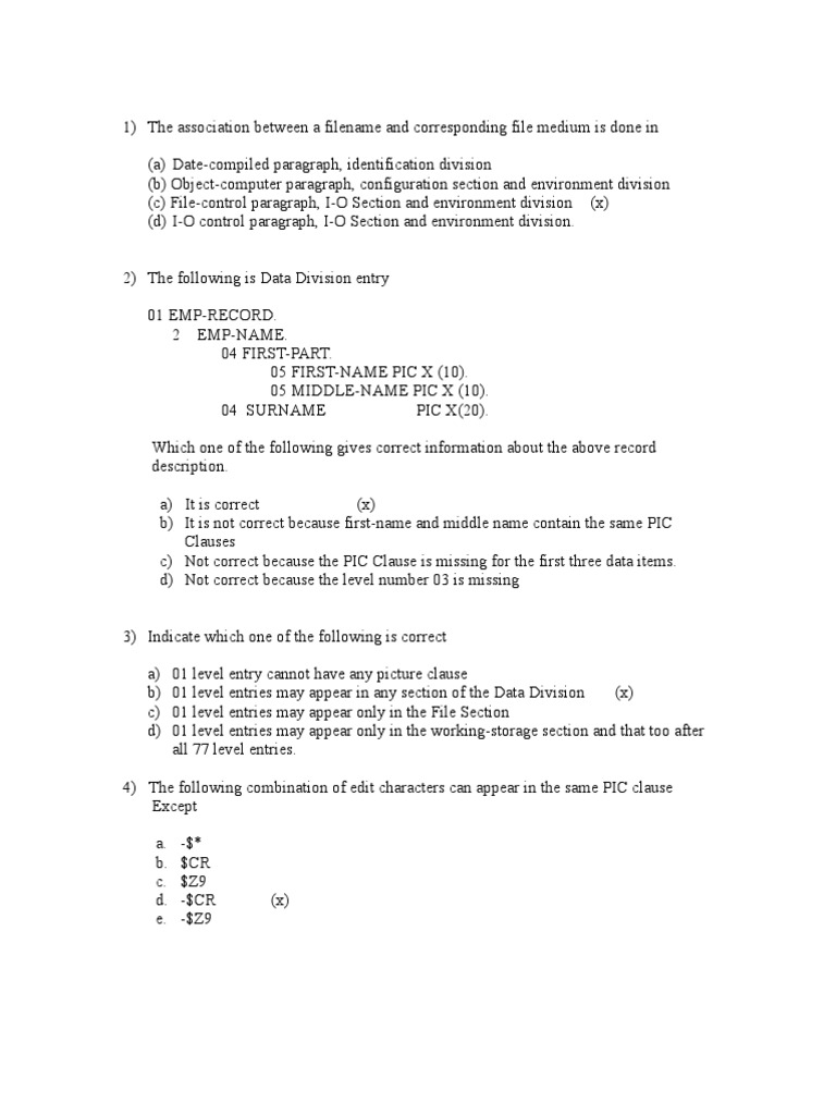 COBOL Quesbank | PDF | C (Programming Language) | Subroutine COBOL Quesbank | PDF | C (Programming Language) | Subroutine