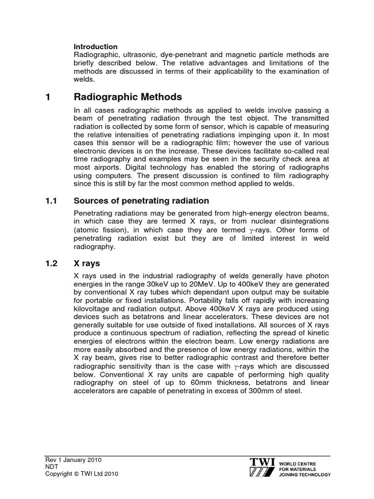 1 Radiographic Methods: 1.1 Sources of Penetrating Radiation | PDF ...