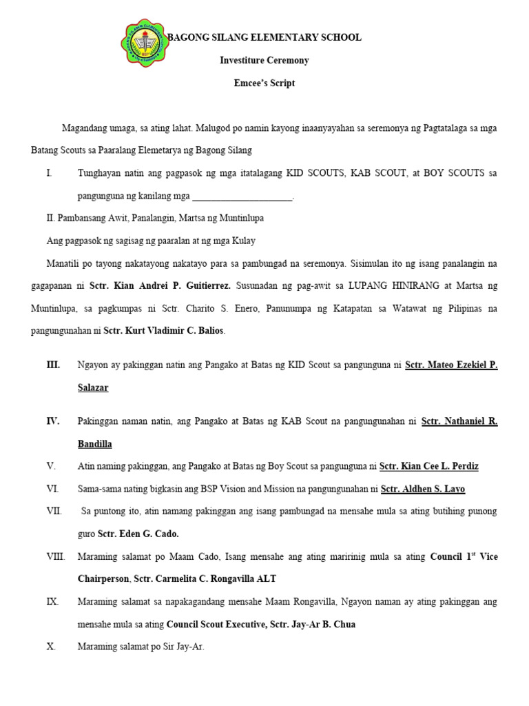 Boy Scout Investiture-Script Tagalog | PDF