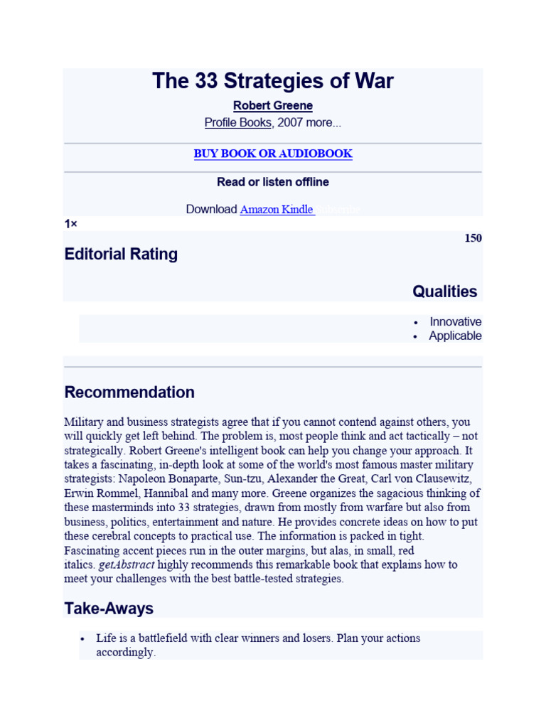 The 33 Strategies of War: Editorial Rating Qualities | PDF | Military ...