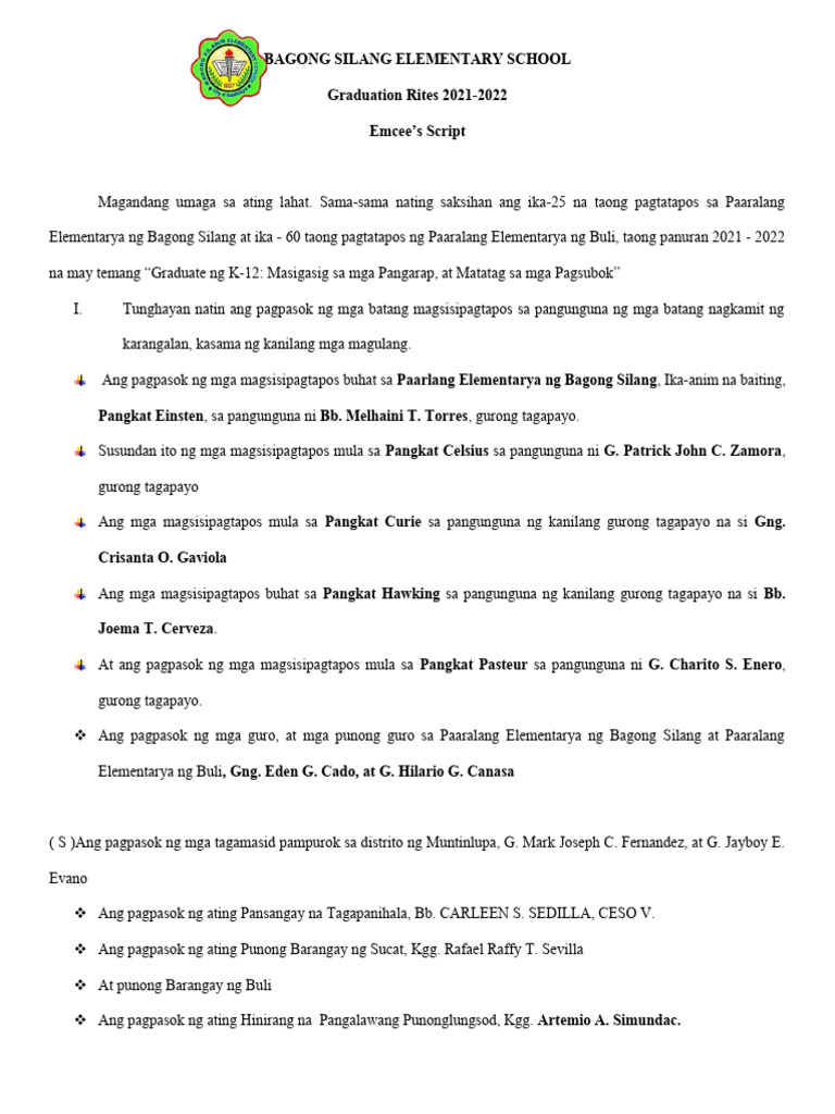 Graduation Rites Sript 2021 2022 | PDF