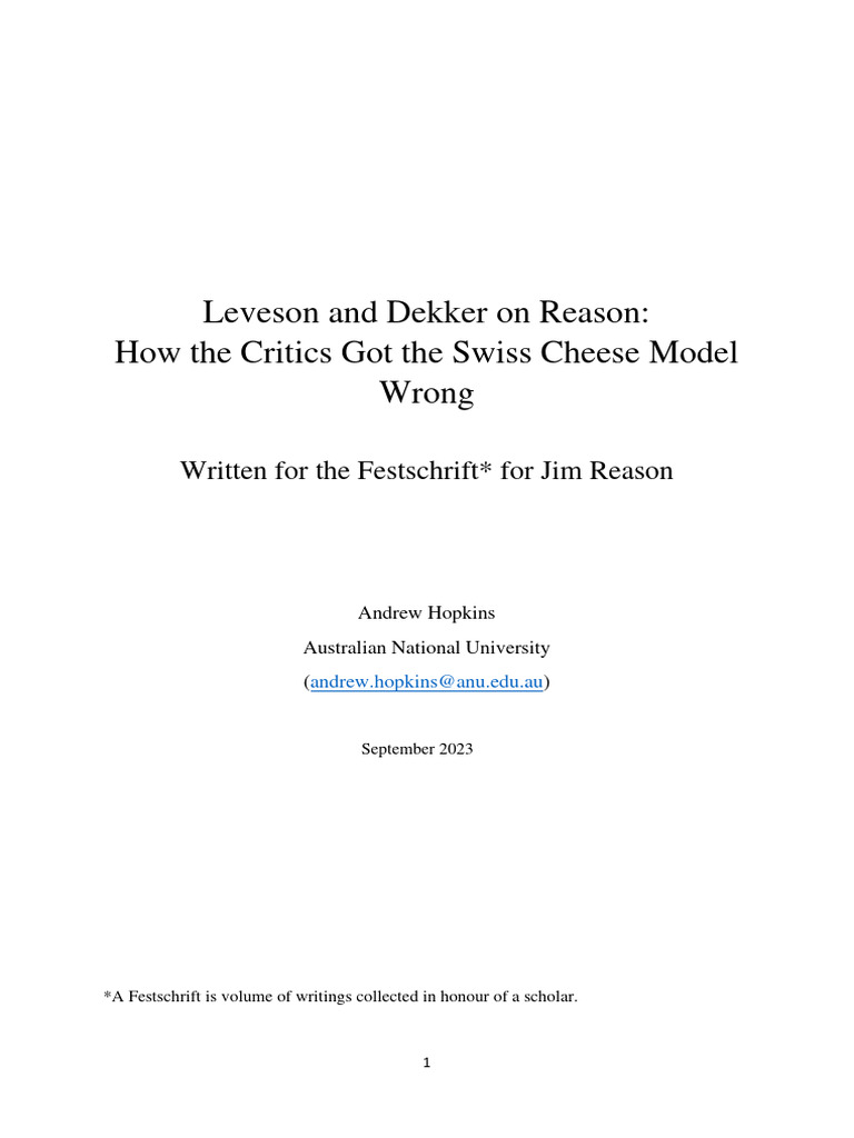 Leveson and Dekker On Reason | PDF | Causality | Cognition