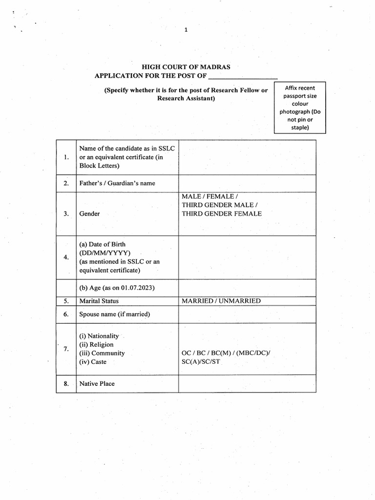 Application Format For Research Fellow & Research Assistant-2023-TNSJA ...