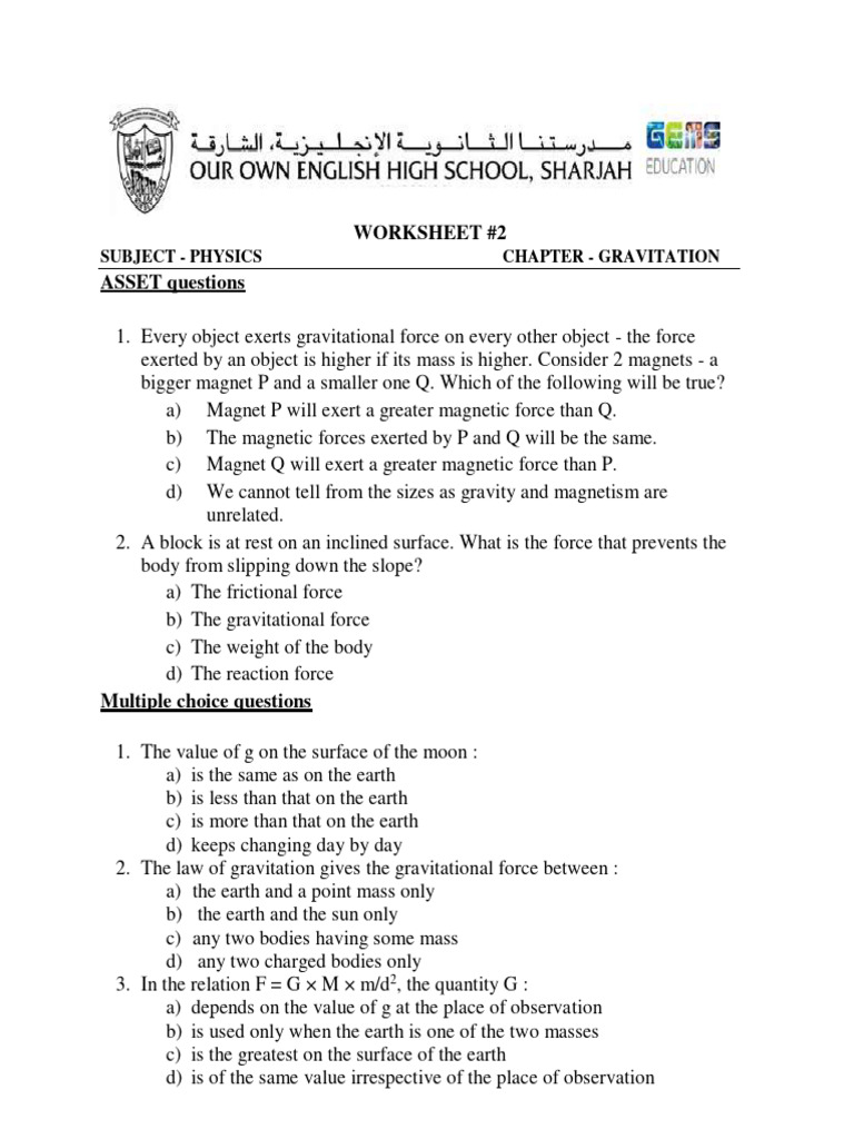 OOS 2023-24 GR9 Gravitation WS2 | Download Free PDF | Gravity | Weight